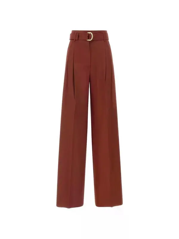 Max Mara Belted Pleated Wool Canvas Trousers