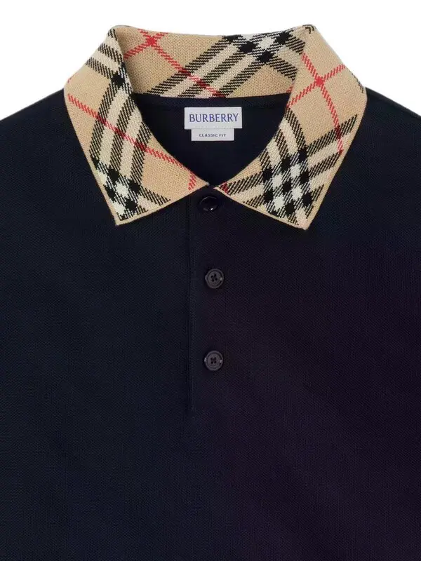 Burberry Long-sleeve Check Collar Cotton Polo Shirt