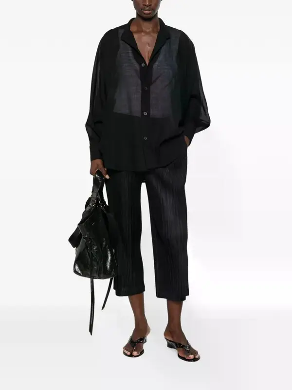 Issey Miyake Panelled Sheer Long Sleeve Shirt - Black