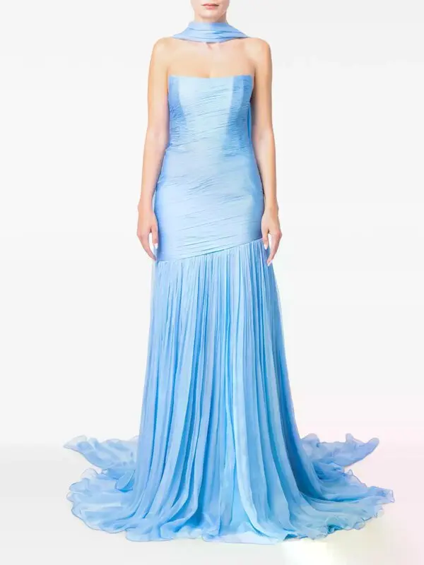 M.MARQUISE Adeline Strapless Ruched Maxi Dress - Blue