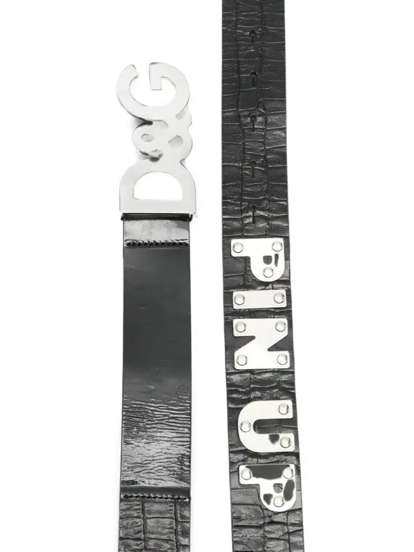Dolce & Gabbana Logo Buckle Croc-effect Belt - Black