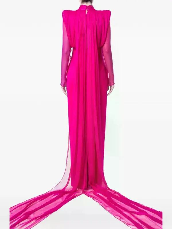 M.MARQUISE Pleated Cape-detail Maxi Dress