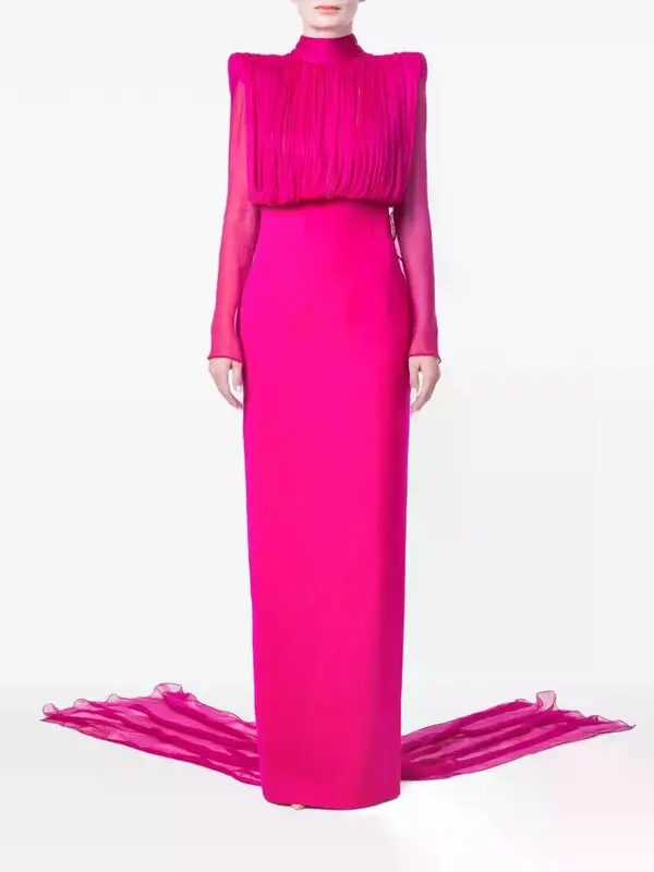 M.MARQUISE Pleated Cape-detail Maxi Dress - Pink