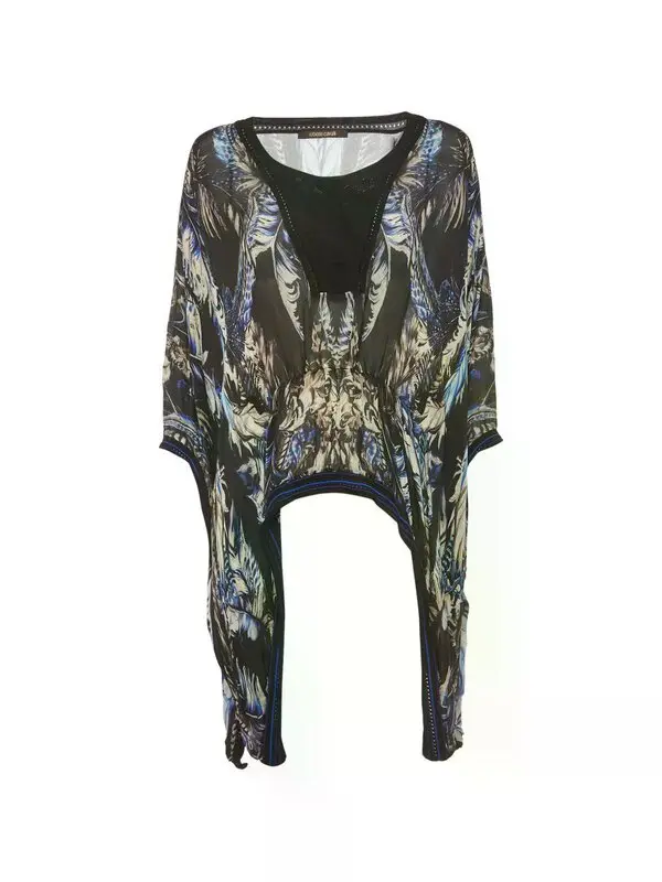 Roberto Cavalli Feather-print Kaftan Blouse - Black