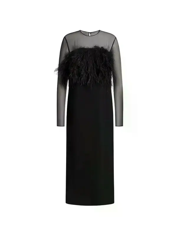 Alberta Ferretti Feather-detail Sheer-panel Midi Dress