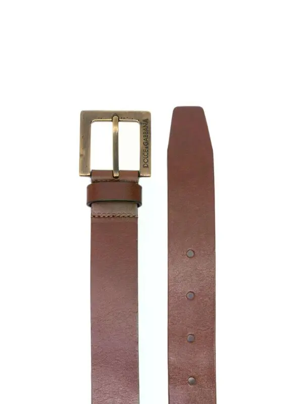 Dolce & Gabbana Gold Tone Logo Engraved Leather Belt