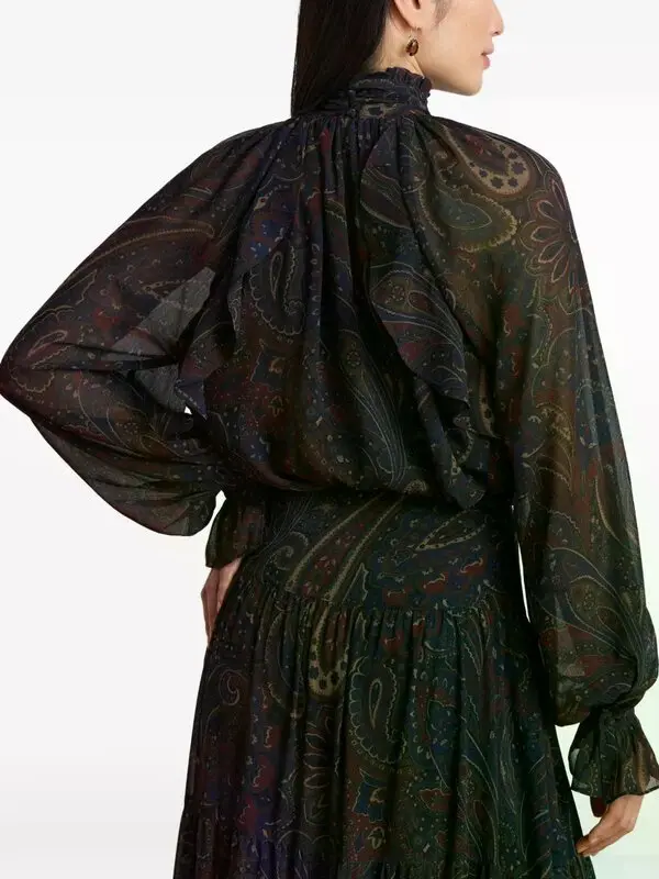 Ralph Lauren Paisley Print Ruffled High Neck Blouse