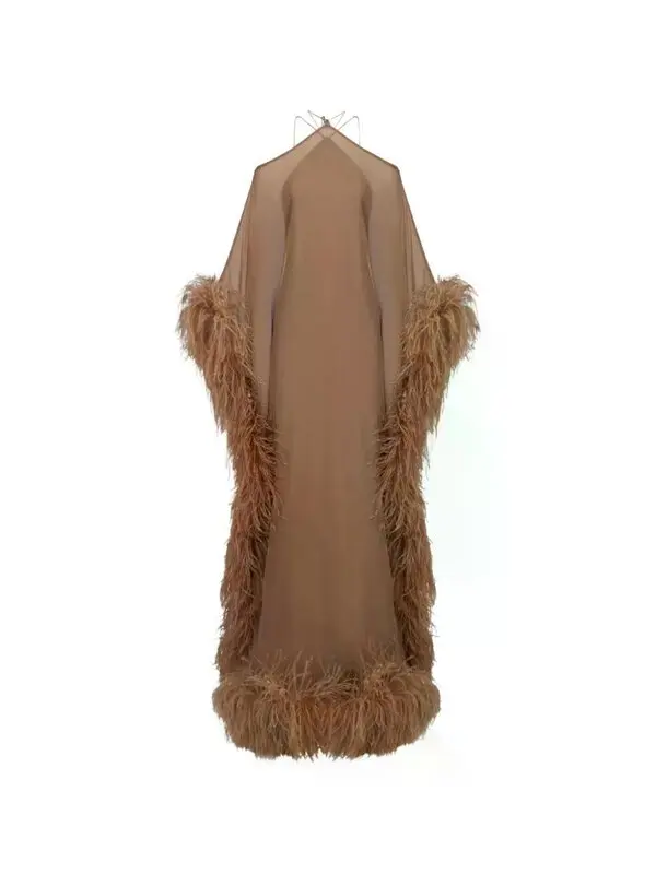 TALLER MARMO Sza Sza Spirito Feather-trim Maxi Kaftan Dress - Brown