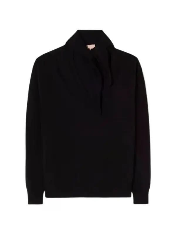 Plan C Shawl V-neck Sweater With Pussy-bow Collar