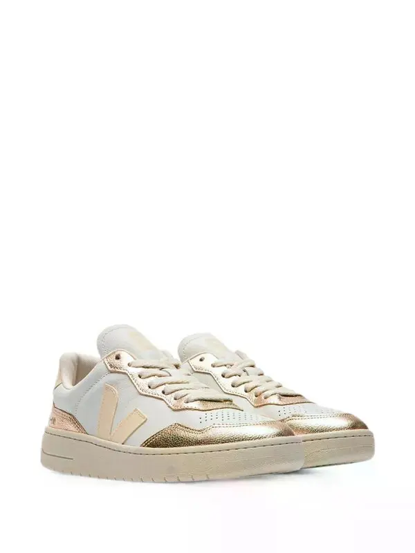 VEJA V-90 Metallic Paneled Sneakers - White