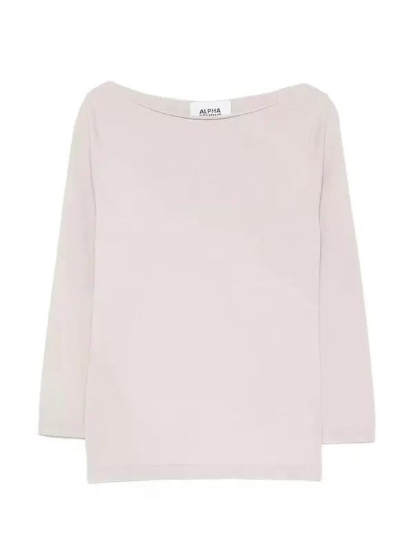 Alpha Studio Fine Knit Boat Neck Long Sleeve Sweater - Neutrals
