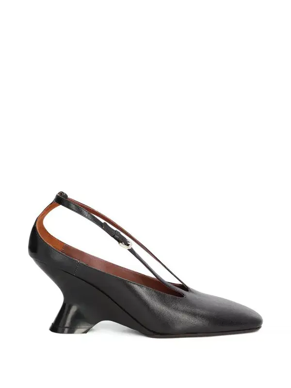 Dries Van Noten Leather Square Toe Wedge Pumps