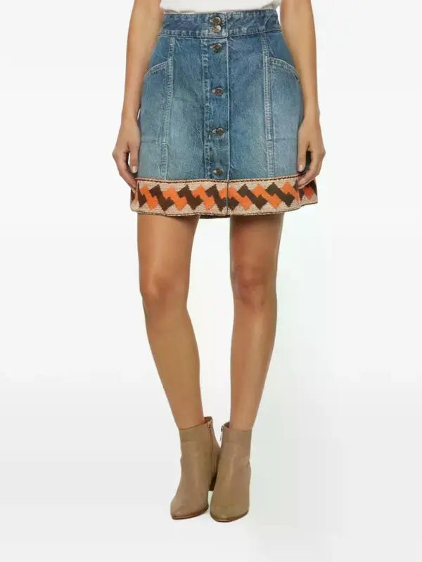 Valentino Garavani Embroidered Button-front Mini Skirt - Blue