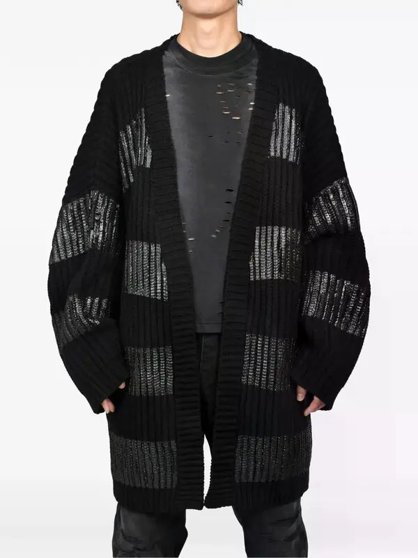 FILTH Waxed Stripe Ribbed Knit Cardigan