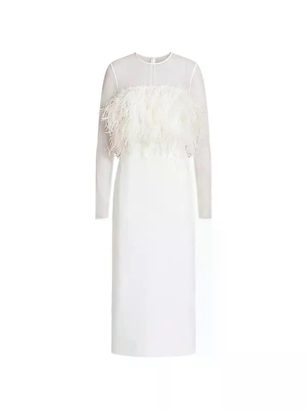 Alberta Ferretti Feather-detail Sheer-panel Midi Dress