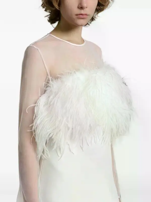 Alberta Ferretti Feather-detail Sheer-panel Midi Dress