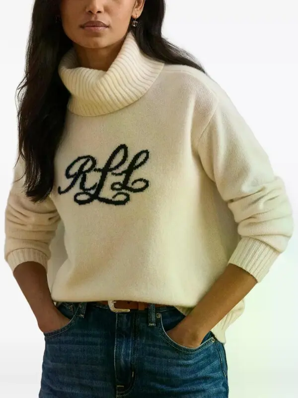Ralph Lauren Cashmere Logo Intarsia Turtleneck Sweater