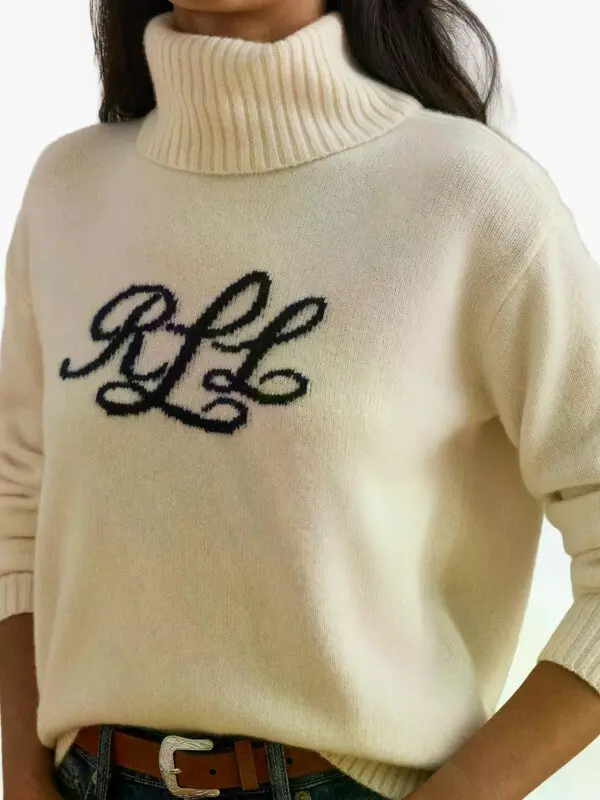 Ralph Lauren Cashmere Logo Intarsia Turtleneck Sweater