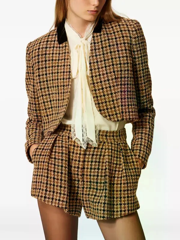 TWINSET Bouclé Check Spencer Jacket - Brown