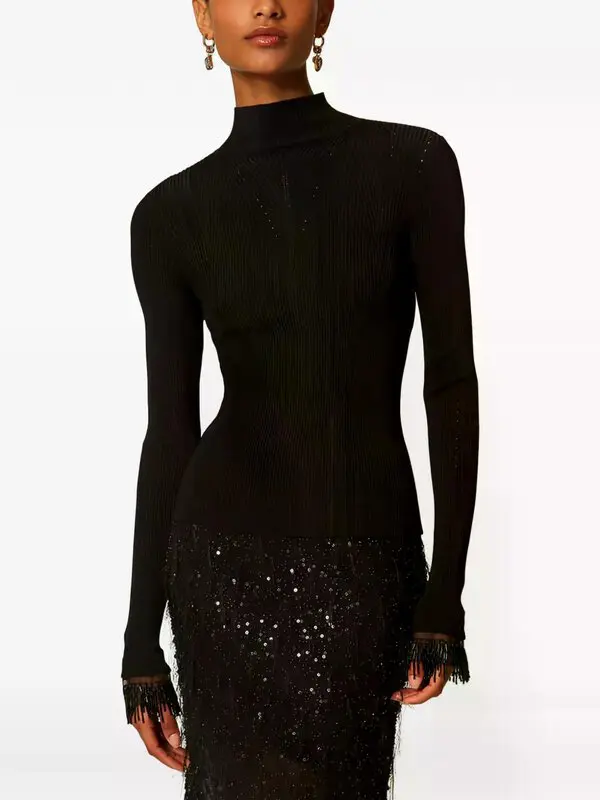 TWINSET Ribbed Knit Embellished Turtleneck Jumper - Black