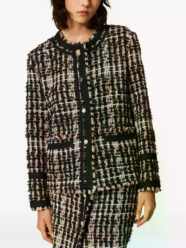 TWINSET Bouclé Jacket With Jewel Buttons - Black