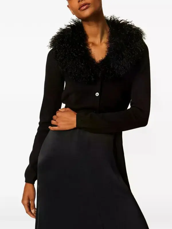 TWINSET Cropped Cardigan With Faux Fur Collar - Black