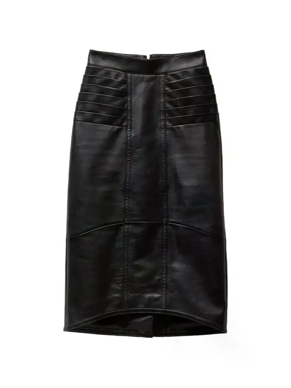 Versace Nappa Leather Midi Skirt With Pleated Detail