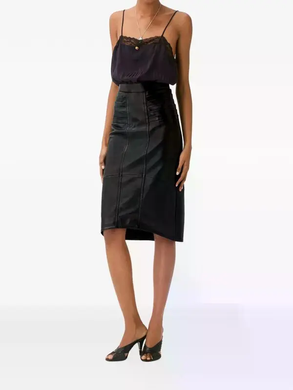 Versace Nappa Leather Midi Skirt With Pleated Detail