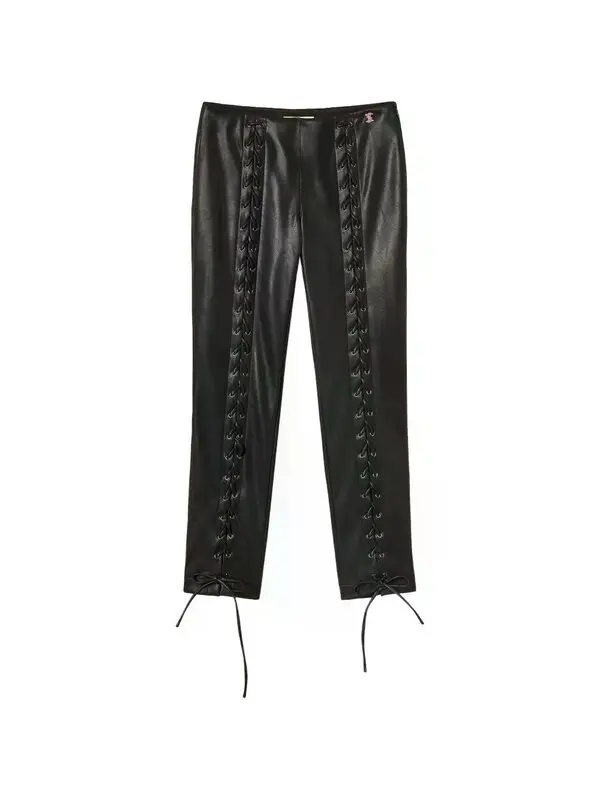 TWINSET Faux Leather Trousers With Ties - Black