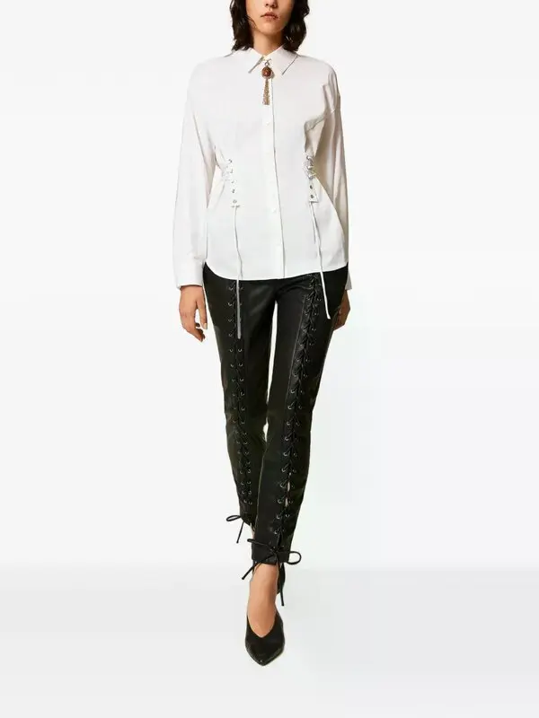 TWINSET Faux Leather Trousers With Ties
