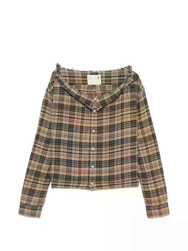 R13 Plaid Off-the-shoulder Shirt - Neutrals