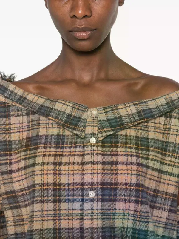 R13 Plaid Off-the-shoulder Shirt