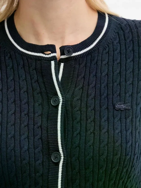 Lacoste Striped Cable-knit Cardigan