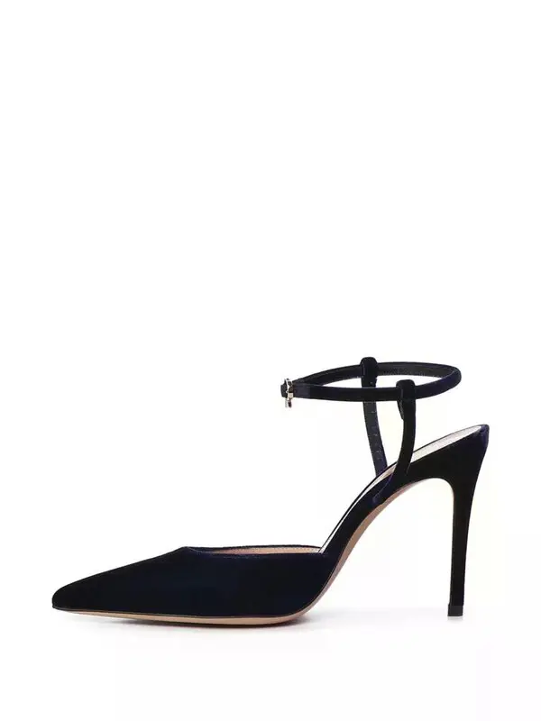 GIANVITO ROSSI Navy Velvet Pointed-toe Ankle-strap Pumps - Blue
