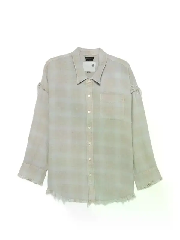 R13 Long Sleeve Plaid Shirt With Distressed Detailing