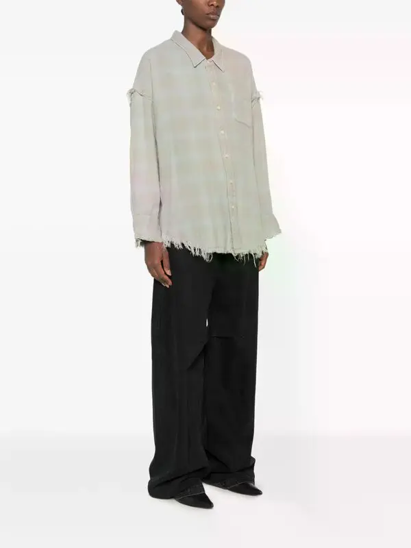 R13 Long Sleeve Plaid Shirt With Distressed Detailing