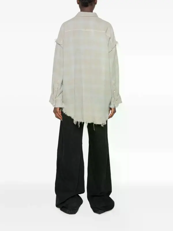 R13 Long Sleeve Plaid Shirt With Distressed Detailing
