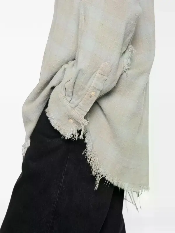 R13 Long Sleeve Plaid Shirt With Distressed Detailing