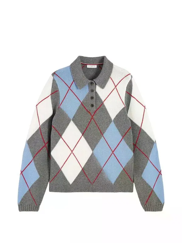 Tommy Hilfiger Argyle Knit Polo Sweater - Grey