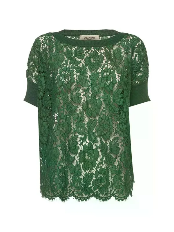 Valentino Garavani Floral Lace Boat Neck Top - Green
