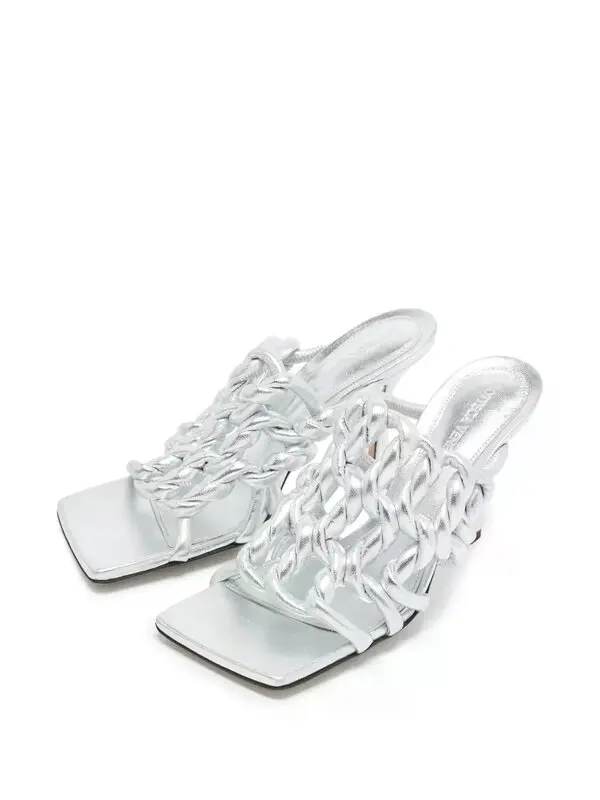 Bottega Veneta Intrecciato Metallic Leather Stiletto Sandals - Silver
