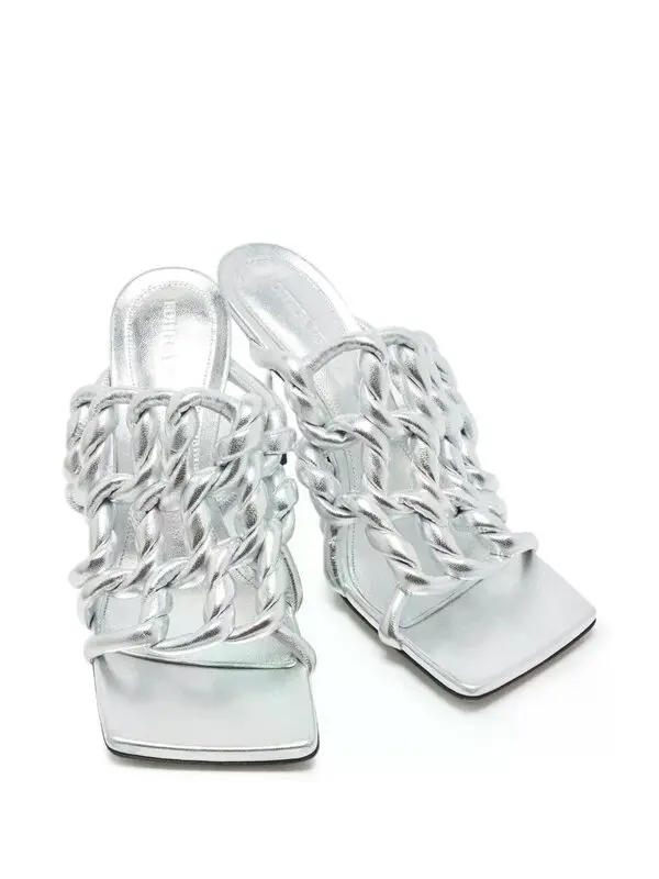 Bottega Veneta Intrecciato Metallic Leather Stiletto Sandals - Silver