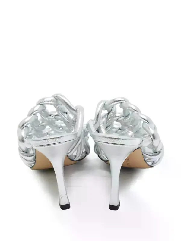 Bottega Veneta Intrecciato Metallic Leather Stiletto Sandals - Silver