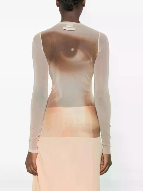 JEAN PAUL GAULTIER Sheer Paneled Long-sleeve Top - Neutrals