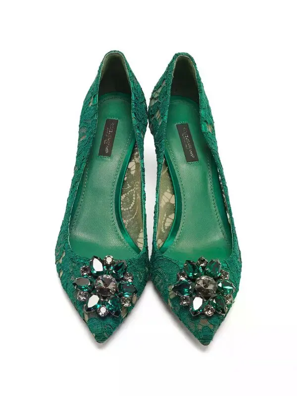 Dolce & Gabbana Bellucci Lace Pumps With Crystal Embellishment - Green
