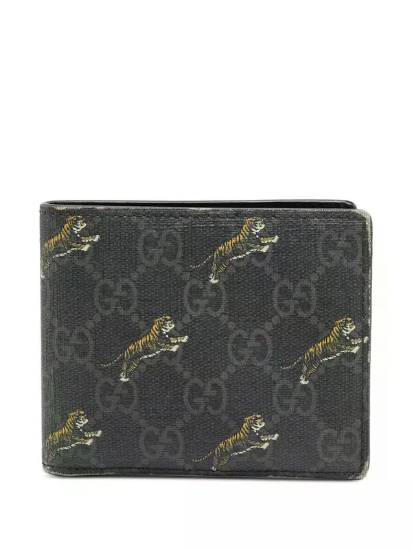 Gucci Tiger Print Gg Supreme Wallet - Black