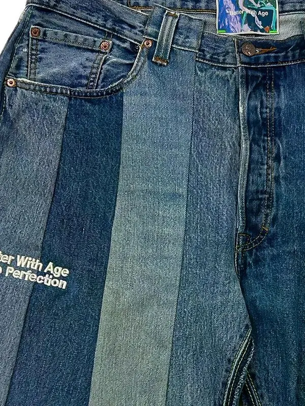 BETTER WITH AGE Indigo Patchwork Raw-cut Shorts