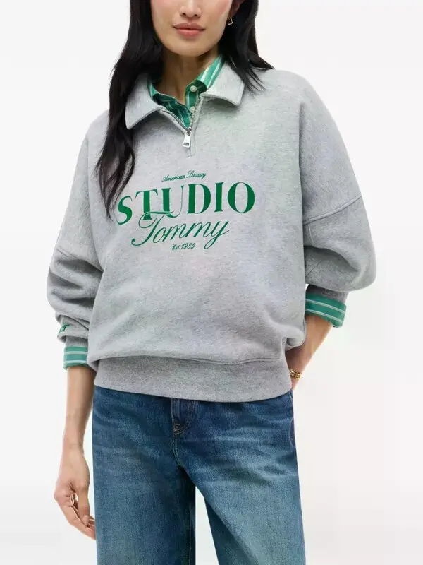 Tommy Hilfiger Logo-print Zip-neck Polo Top