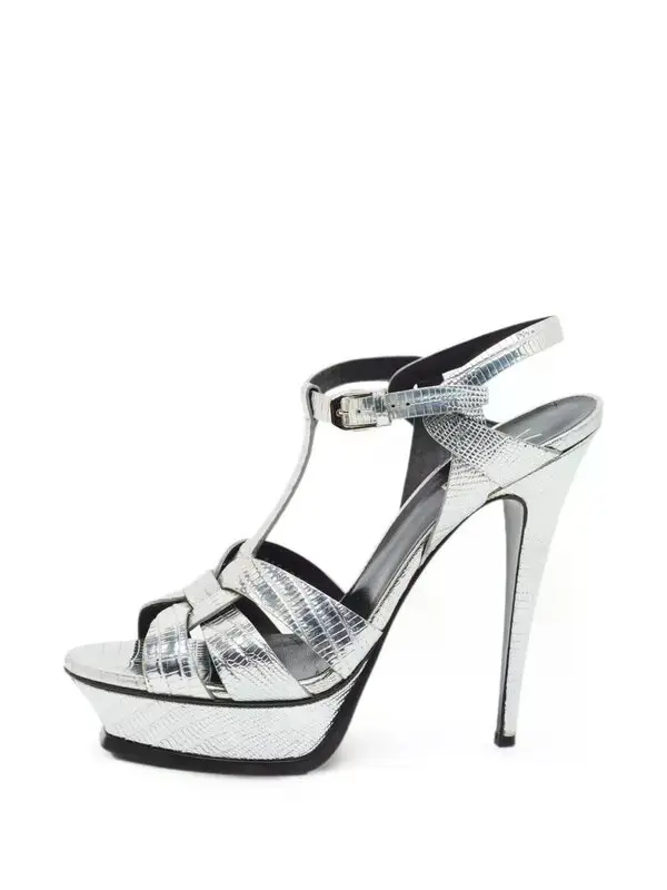 Saint Laurent Tribute Lizard-embossed Platform Sandals - Silver
