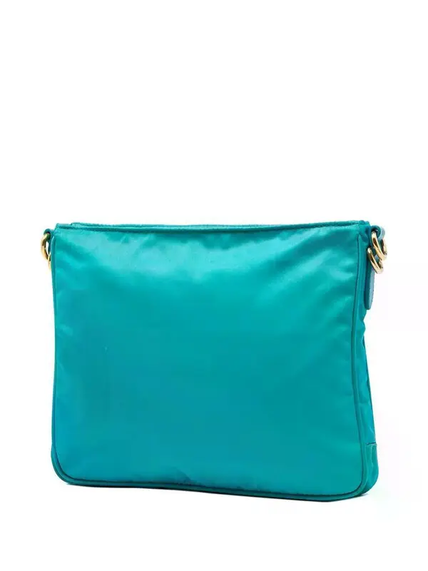 Prada Saffiano Trimmed Tessuto Zip Top Crossbody Bag - Blue